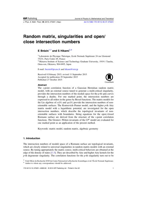 Random Matrix Singularities And Openclose Intersection Numbers Request Pdf