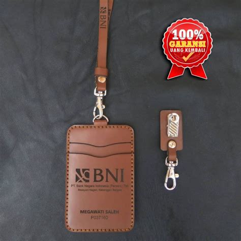 Jual Card Holder Kulit Asli Bank Bni Name Tag Kulit Asli Logo Bank