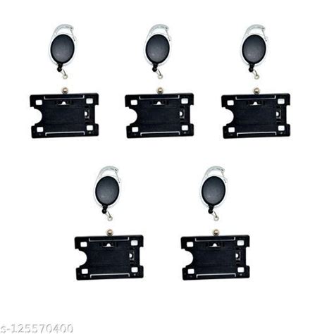 Black Id Card Badge Holder With Yoyo Reel Set Of 5