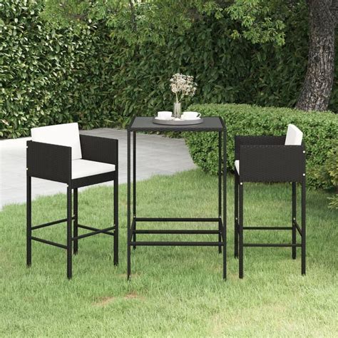 Vidaxl Gartenlounge Set 3 Tlg Gartenbar Set Mit Kissen Poly Rattan