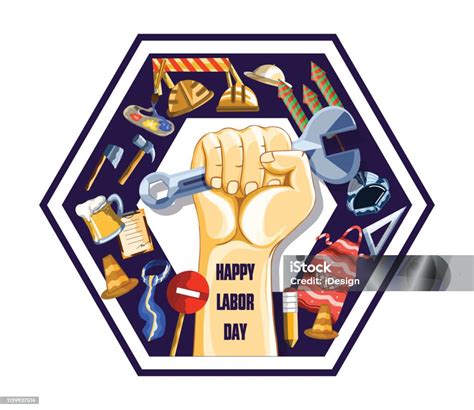 노동절 5 월 1 일 옛날 통치자 망치 스 패너 또는 조정 가능한 렌치 손 도구와 무거운 레터링이 있는 벡터 포스터 배너 또는