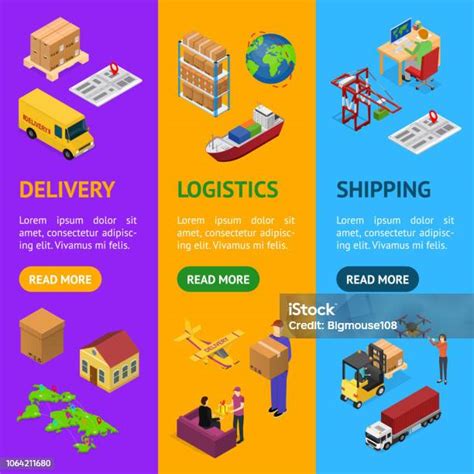 종류 3 차원 배너 Vecrtical 세트 Isometric 보기 창 고 벡터 배달에 대한 스톡 벡터 아트 및 기타 이미지 배달 3차원 형태 개체 그룹 Istock