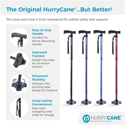Hurrycane Hurrycane Freedom Edition Folding Cane With T Handle Red
