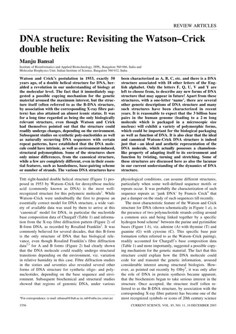 Pdf Dna Structure Revisiting The Watson Crick Double Helix