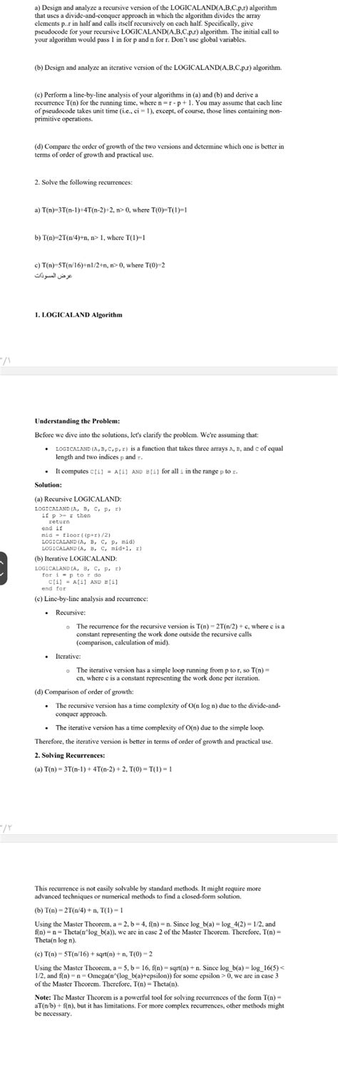 Solved A ﻿design And Analyze A Recursive Version Of The