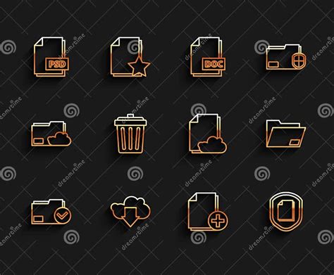 Set Line Document Folder And Check Mark Cloud Download Psd File Document Add New Protection