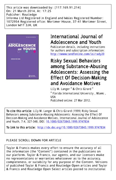 Pdf Risky Sexual Behaviors Among Substance Abusing Adolescents