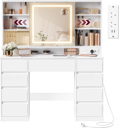 Vasagle Kailyn Collection Dressing Table With Led Mirror Vanity Desk