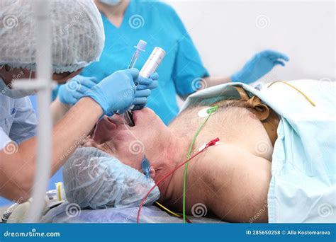 Tracheal Intubation An Elderly Man Before Surgery Preparation For