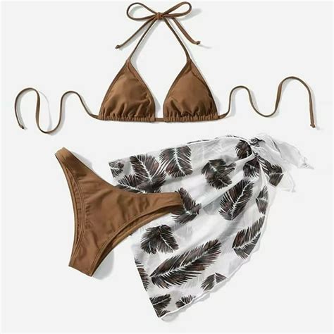 Whlbf Womens Swimsuits Solid Bikini Strap Bikini Deep V Split Swimsuit