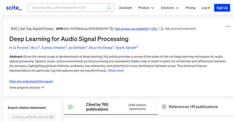 Deep Learning For Audio Signal Processing Scite Report