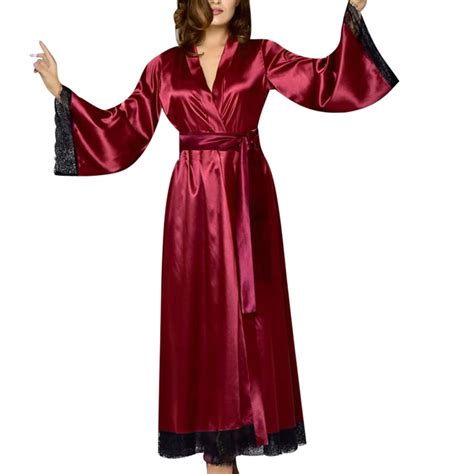 Fjofpr Womens Long Robe Lace Nightgowns For Women Sexy Long Silk Kimono