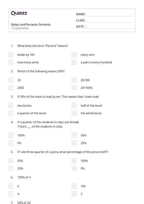 50 Percents Worksheets For 5th Class On Quizizz Free And Printable