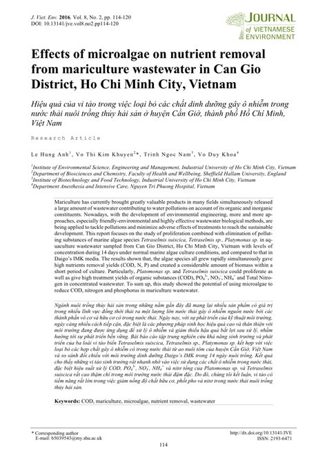 Pdf Effect Of Microalgae On Nutrient Removal From Mariculture