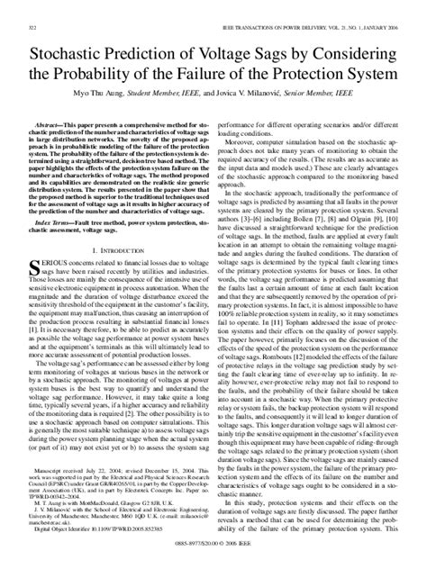 Pdf Stochastic Prediction Of Voltage Sags By Considering The