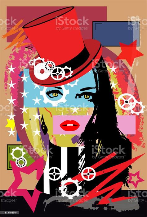 실린더 모자와 빨간 입술을 가진 스팀 펑크 소녀 팝 아트 배경 귀여운에 대한 스톡 벡터 아트 및 기타 이미지 귀여운 낙서 드로잉 머리 Istock