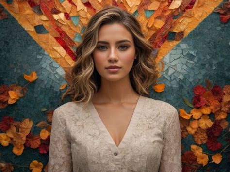 Premium Photo A Woman Standing In Front Of A Wall With Leaves On It