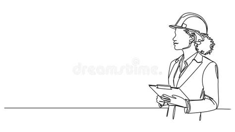 Animated Single Line Drawing Of Female Civil Engineer Or Architect With Hard Helmet And