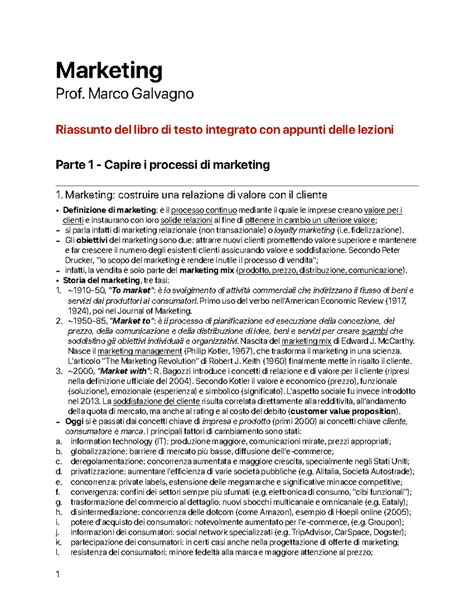 Riassunto Di Principi Di Marketing P Kotler 2019 Appunti Del