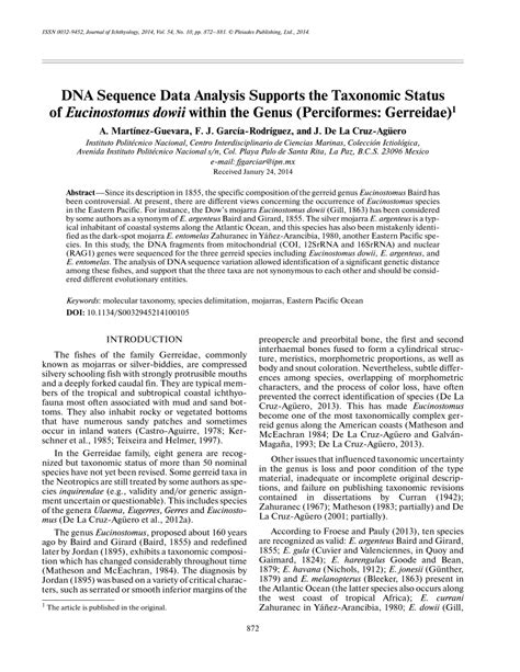 Pdf Dna Sequence Data Analysis Supports The Taxonomic Status Of