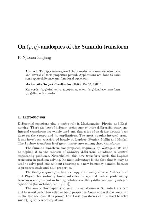 PDF On P Q Analogues Of The Sumudu Transform
