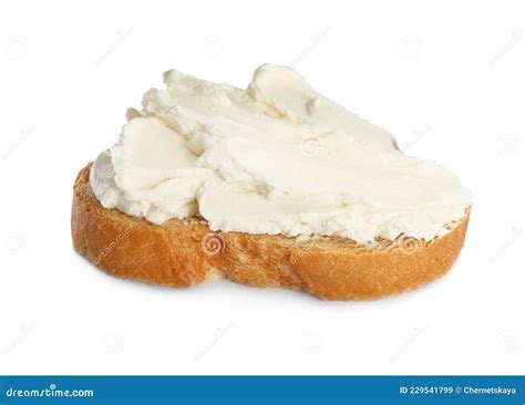 Pan Tostado Con Queso Crema Aislado En Blanco Imagen De Archivo