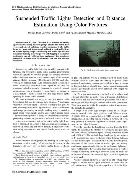 Pdf Suspended Traffic Lights Detection And Distance Estimation Using