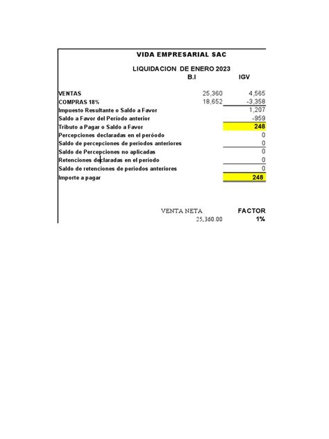 Liquidacion Mensual Igv Renta 2023 Pdf