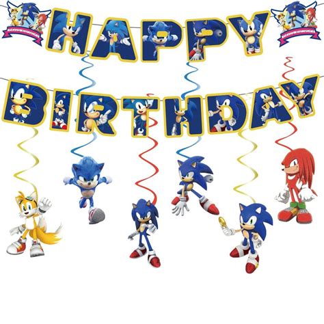 6pcs Sonic Birthday Decorationssonic Bunting Garland And Hanging