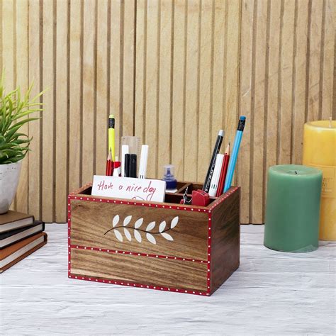 VarEesha SnowLeaf Sheesham Wood Desk Organizer Pen Holder Amazon In Office Products