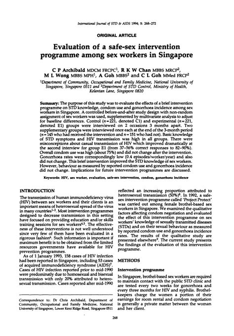 Pdf Evaluation Of A Safe Sex Intervention Programme Among Sex Workers
