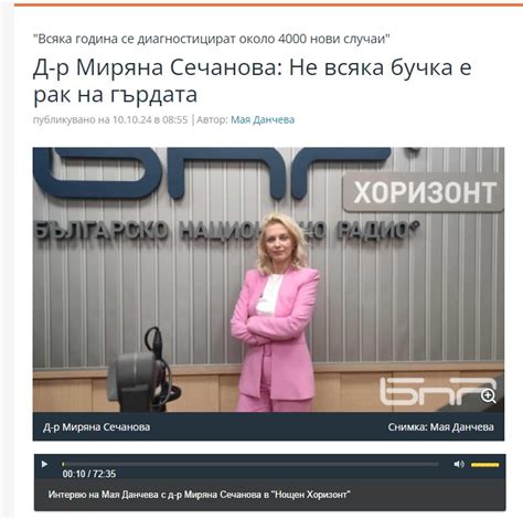 Д р Миряна Сечанова Не всяка бучка е рак на гърдата