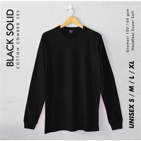 Jual Kaos Polos Lengan Panjang Rib Karet Warna Hitam Pria Wanita Cotton