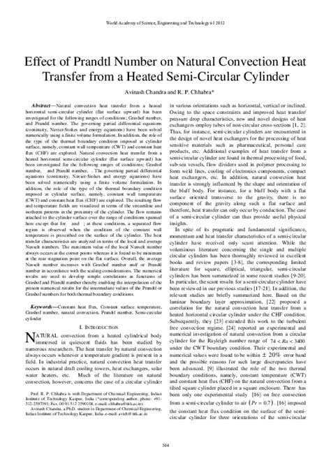 Pdf Effect Of Prandtl Number On Natural Convection Heat Transfer From A Heated Semi Circular