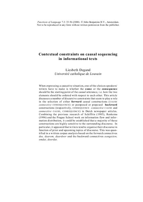 Pdf Contextual Constraints On Causal Sequencing In Informational