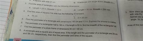 3 find the area of rectangles with the following dimensions a length