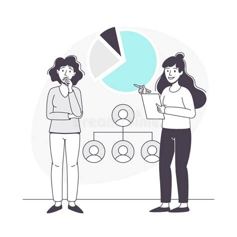 Woman Business Character With Coworker And Pie Chart Discussing Strategy Vector Illustration