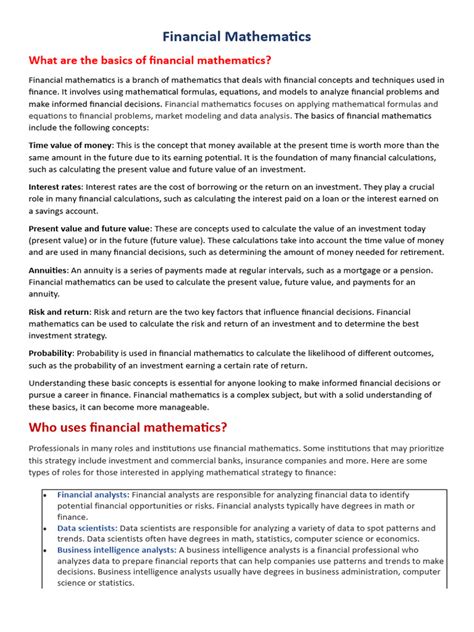 Financial Mathematics Notes Pdf