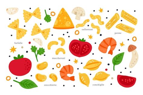 Premium Vector Cartoon Pasta Food Italian Cuisine Products Different