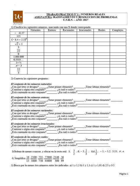 Trabajo Practico 1 Numeros Reales Asignatura Razonamiento Y