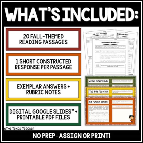 Fall Reading Passages Scr Questions Digital Print Staar Prep