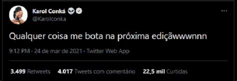 Karol Conká Entra Na Onda E Brinca Com Seu Meme No Bbb21 Me Bota No