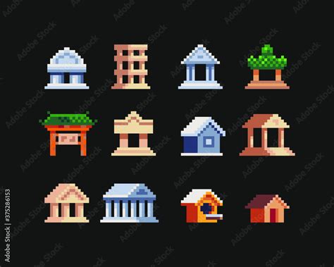 Building Tiny 8 Bit Pixel Art Icons Set Design For Logo Web Sticker