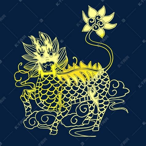 黄色金色麒麟剪纸素材图片免费下载 千库网