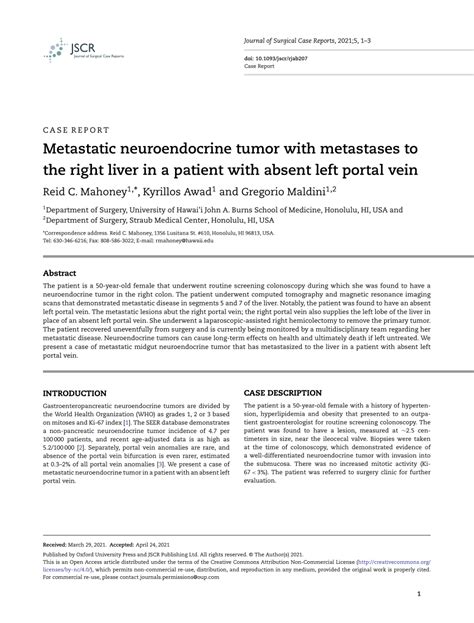 Pdf Metastatic Neuroendocrine Tumor With Metastases To The Right