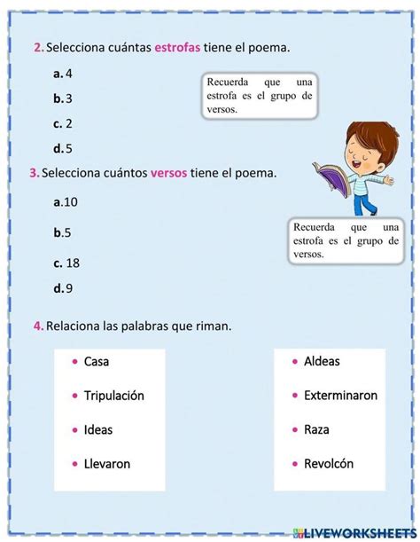 El Poema Worksheet For Grado 1º 2º 3º