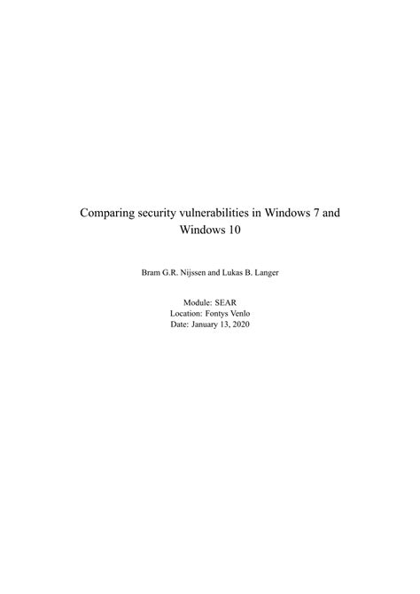 Pdf Comparing Security Vulnerabilities In Windows 7 And Windows 10
