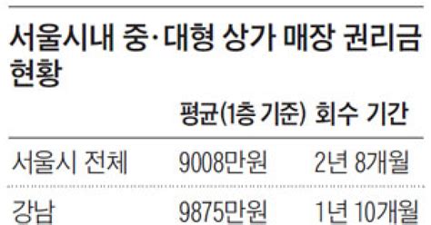서울 상가 평균 권리금 9000만원 회수에 2년 8개월