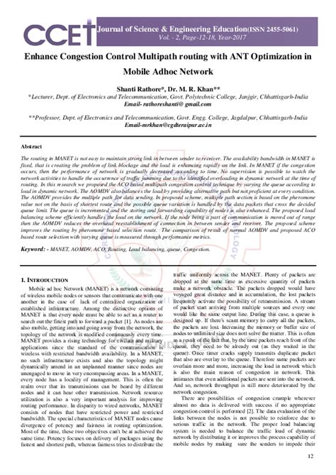 Pdf Enhance Congestion Control Multipath Routing With Ant