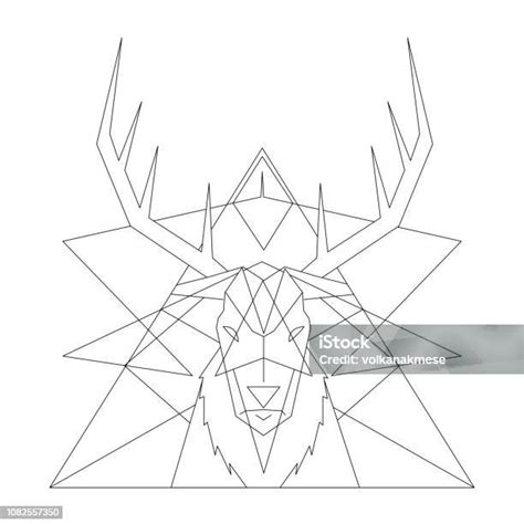 부족의 라인 아트 사슴 그림입니다 로고 브랜드 상징 Tshirt 그래픽 두개골에 대한 스톡 벡터 아트 및 기타 이미지 두개골 벡터 복고풍 Istock